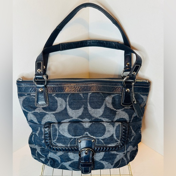 Coach | Bags | Coach Poppy Indigo Blue Denim Signatureglam Tote ...